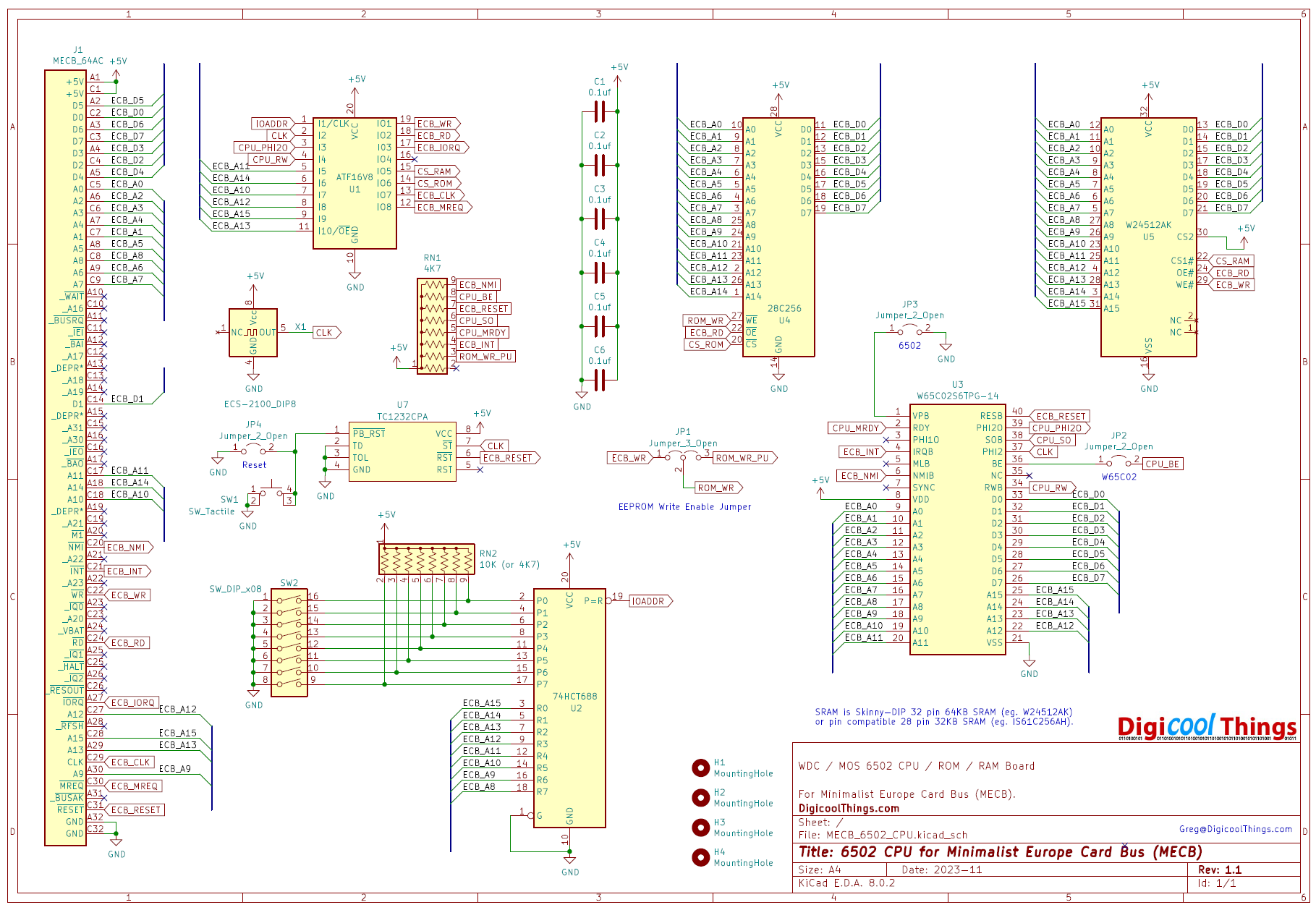 Minimalist Europe Card Bus (MECB) – MOS 6502 or WDC W65C02 CPU Card ...