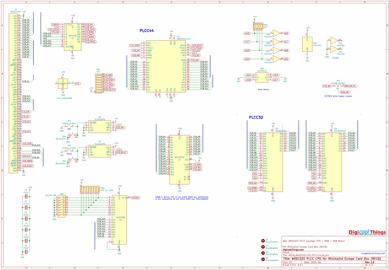 Minimalist ECB (MECB) – W65C02S PLCC CPU Card - Digicool Things